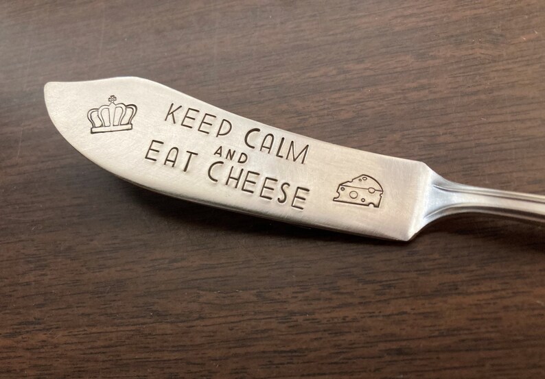 Cheese Knife Spreader: Keep Calm and Eat Cheese, Stamped Vintage Silver ...