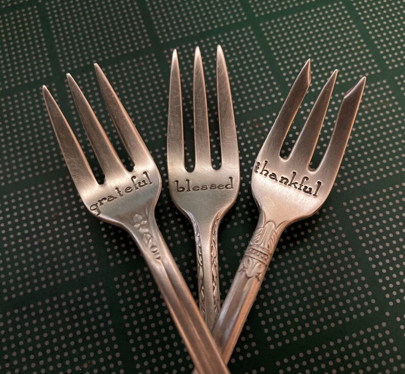 Appetizer Forks Set of 3: Grateful Thankful Blessed, Charcuterie Board ...