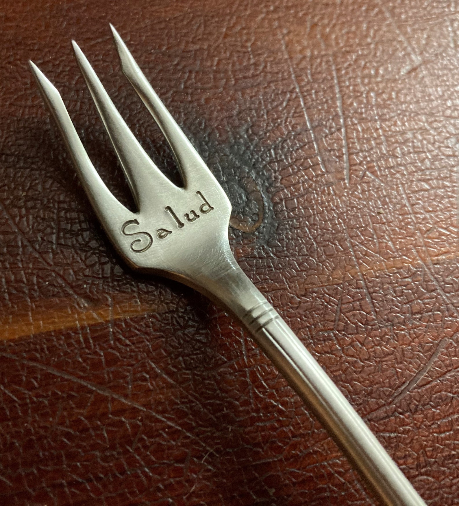 Salud Cocktail Fork: Charcuterie Board Pick, Stamped Vintage Silver ...