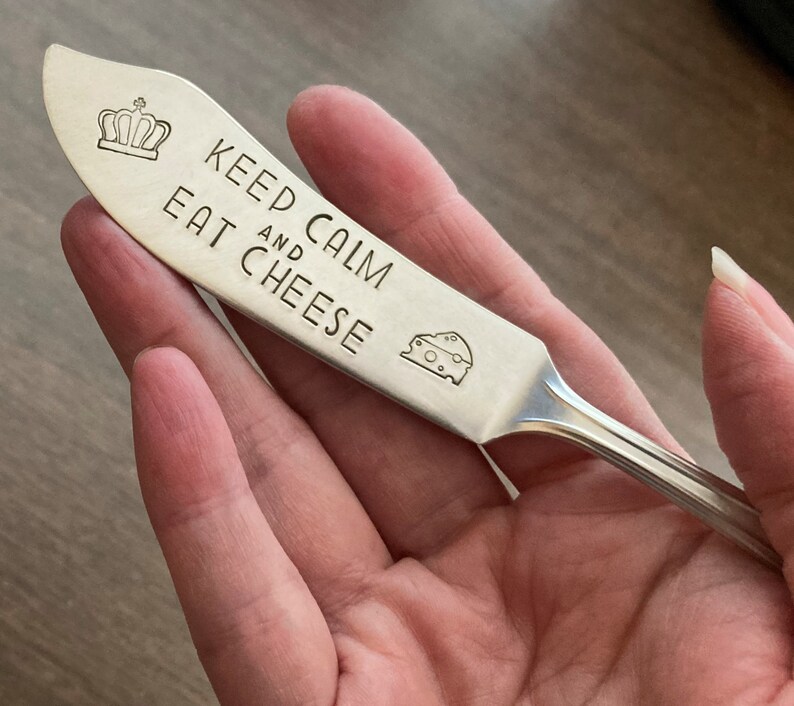 Cheese Knife Spreader: Keep Calm and Eat Cheese, Stamped Vintage Silver ...