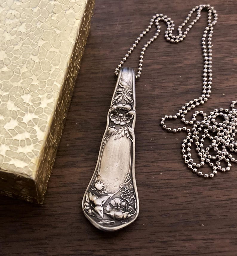 Floral Necklace, Vintage Silverware Jewelry, Recycled Reclaimed Silver ...