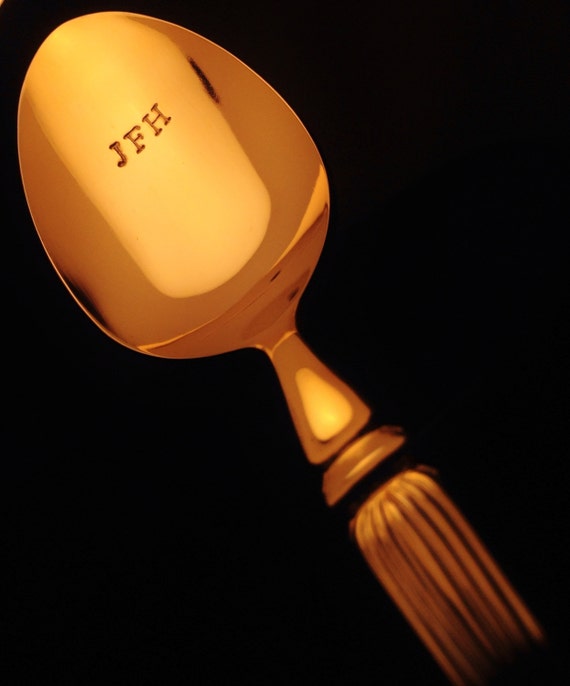 Custom Gold Spoon: Handstamped Monogrammed Spoon, Initials Spoon ...