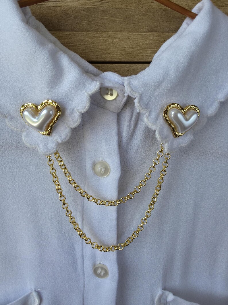 Heart Pearl Collar Pin With Double Gold Chain – Elegant Vintage ...