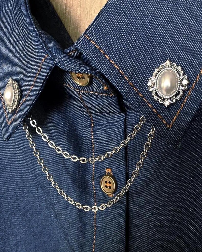 Elegant Pearl Flower Collar Pin Double Chain Detailed Enamel Edwardian ...