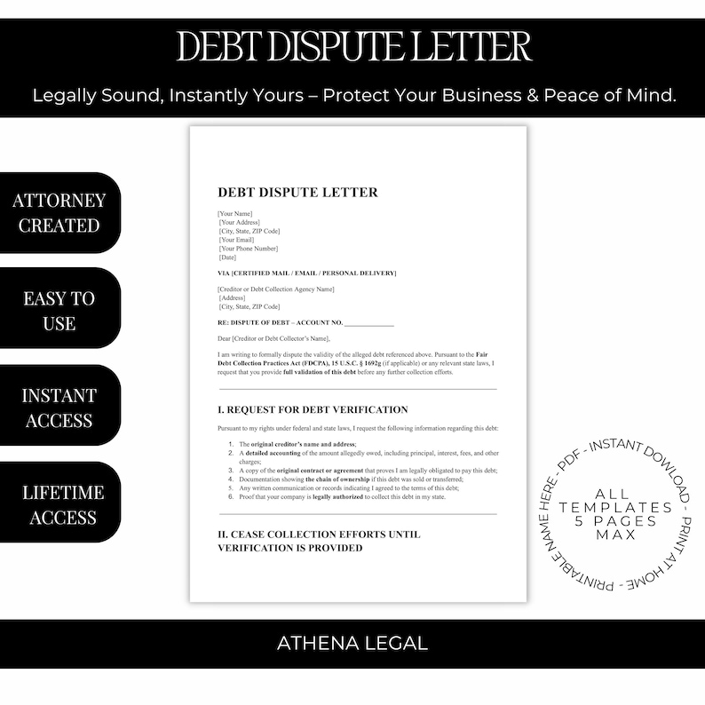 Debt Dispute Letter Template | Attorney-written Editable Instant ...