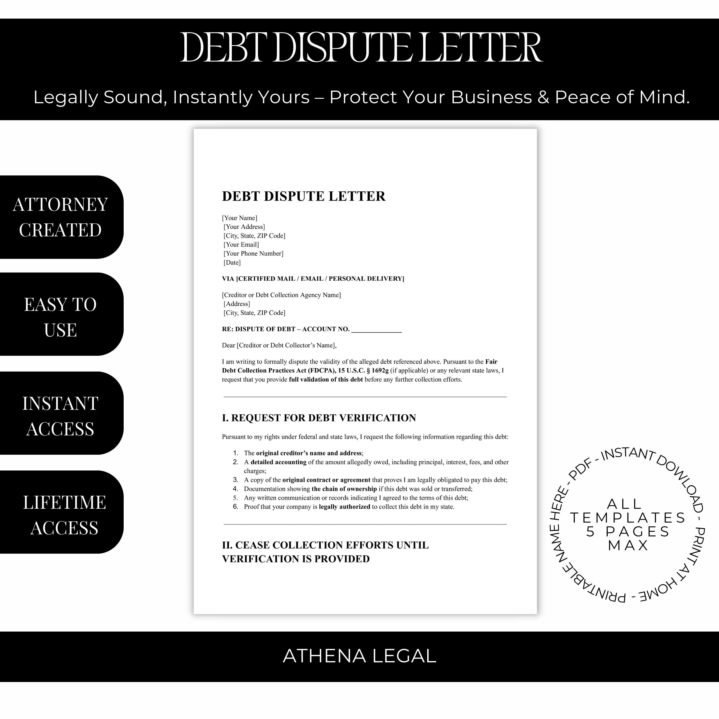 Debt Dispute Letter Template | Attorney-written Editable Instant ...