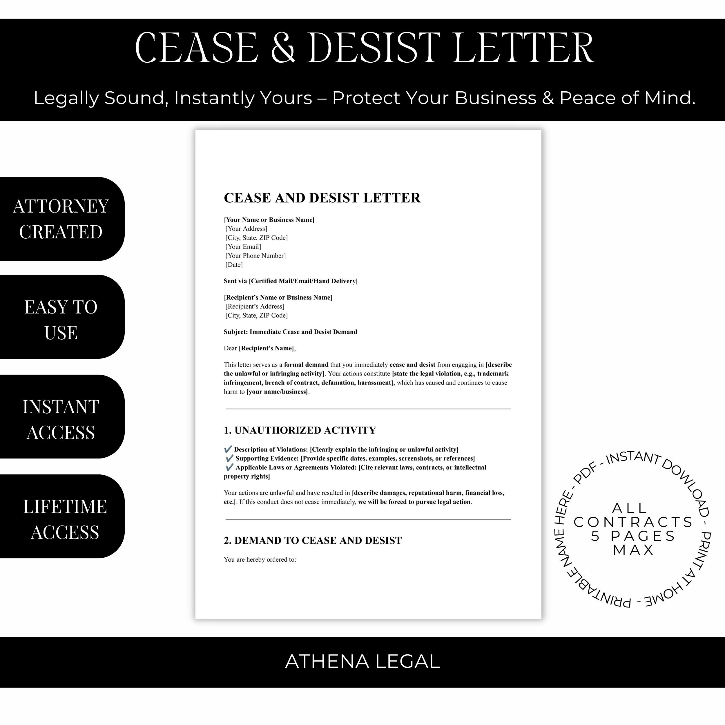 Cease and Desist Letter Template | Attorney-written Editable Instant ...