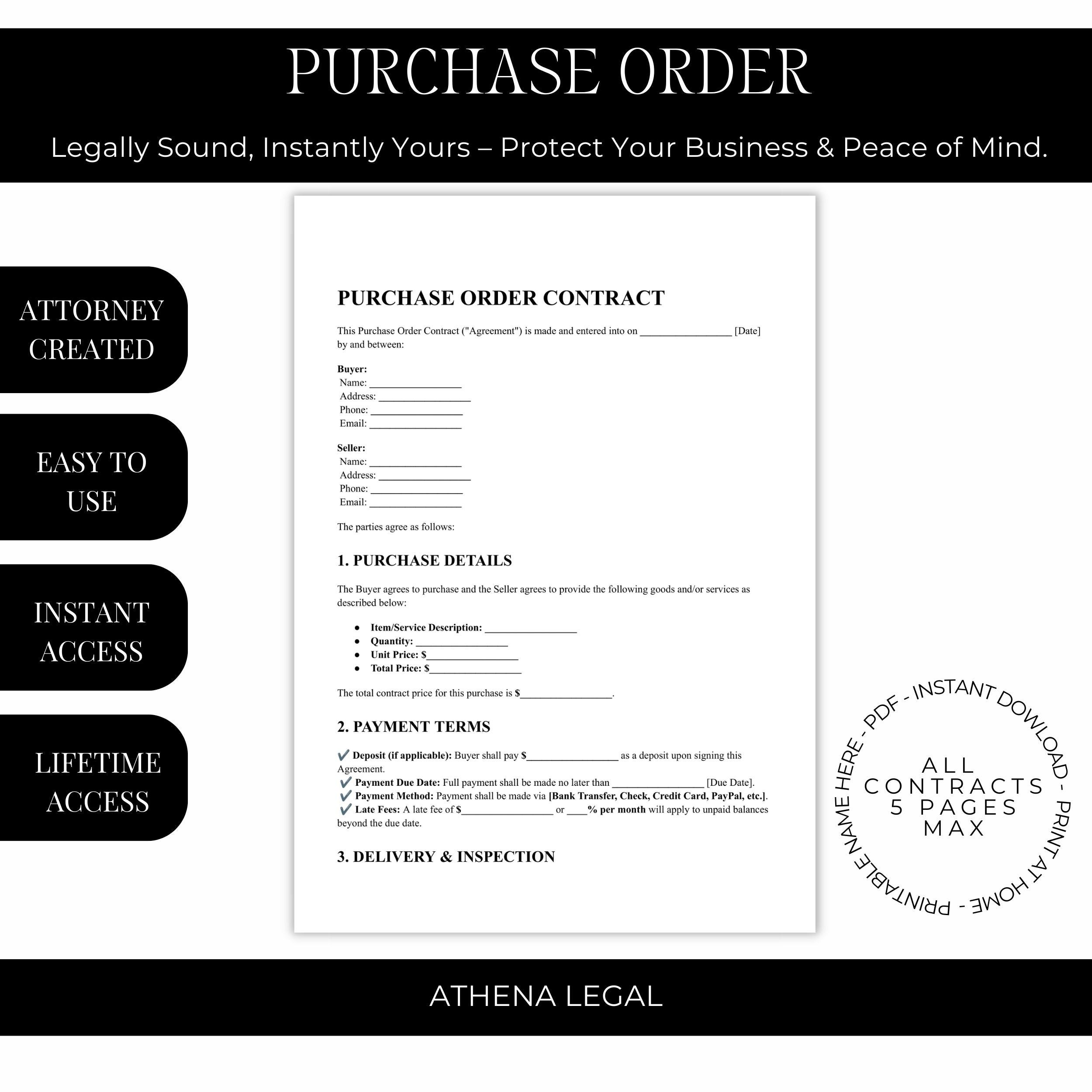 Purchase Order Contract Template | Attorney-written Editable Instant ...