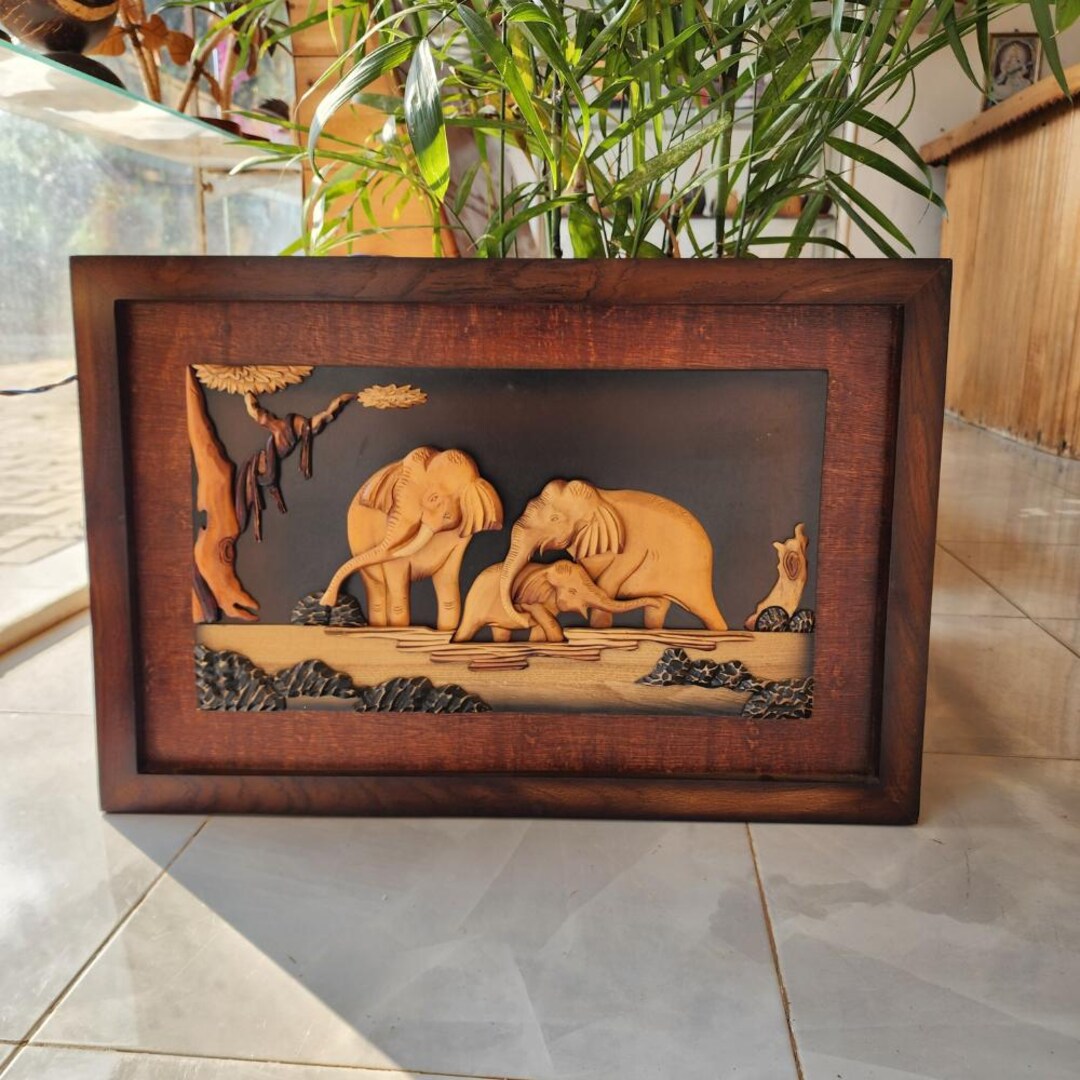 Handcrafted Wooden Elephant Family Wall Art: Rustic Wildlife Decor ...