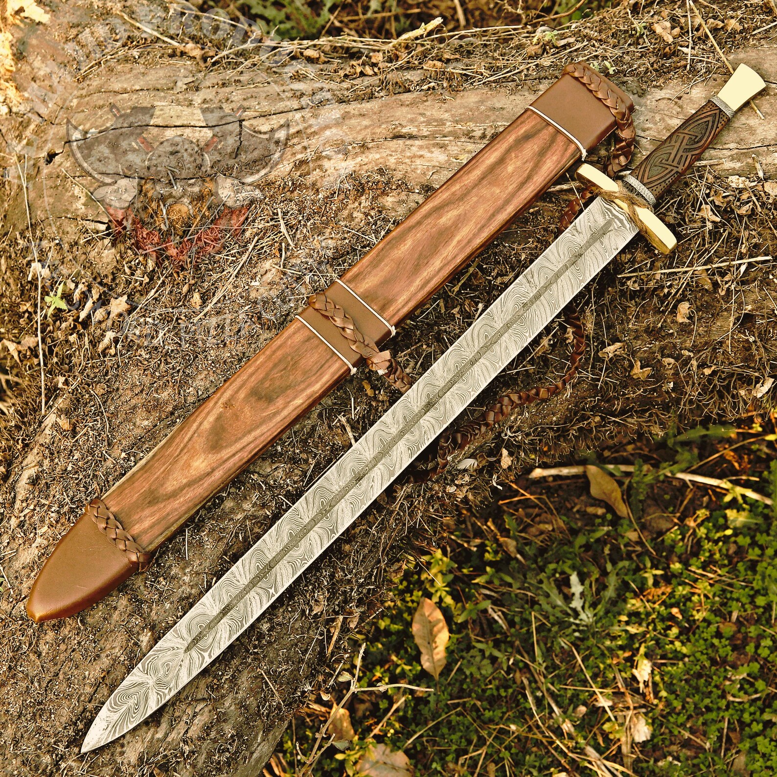 Handmade Damascus Steel Viking Sword Medieval Cosplay Sword, Groomsmen ...