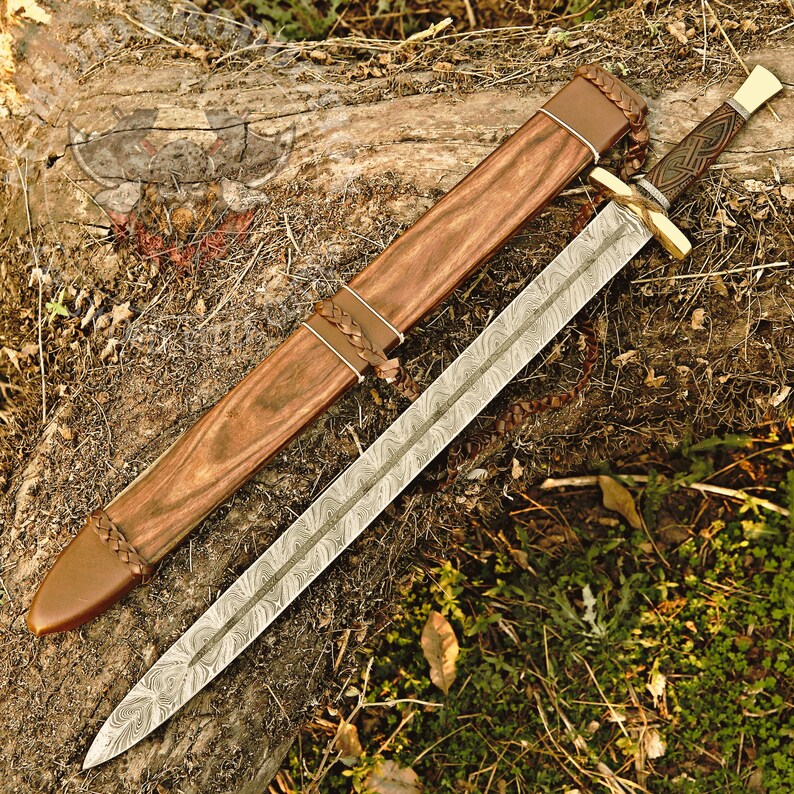 Handmade Damascus Steel Viking Sword Medieval Cosplay Sword, Groomsmen ...