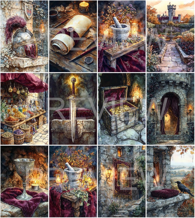 98 Medieval Fantasy Journal Pages, Crimson Kingdom Printable Kit ...