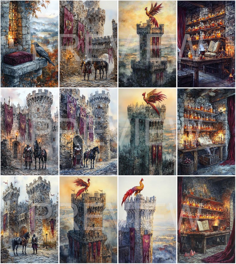 98 Medieval Fantasy Journal Pages, Crimson Kingdom Printable Kit ...