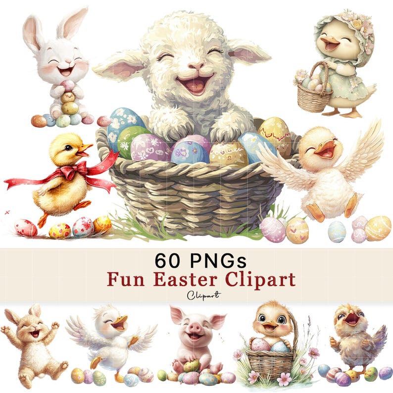 Fun Easter Clipart: Images of Lamb, Rabbit and Spring Hen (digital ...