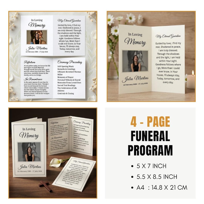 Editable Funeral Program Bundle Template, Canva Memorial Set ...