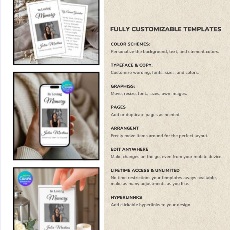 Editable Funeral Program Bundle Template, Canva Memorial Set ...