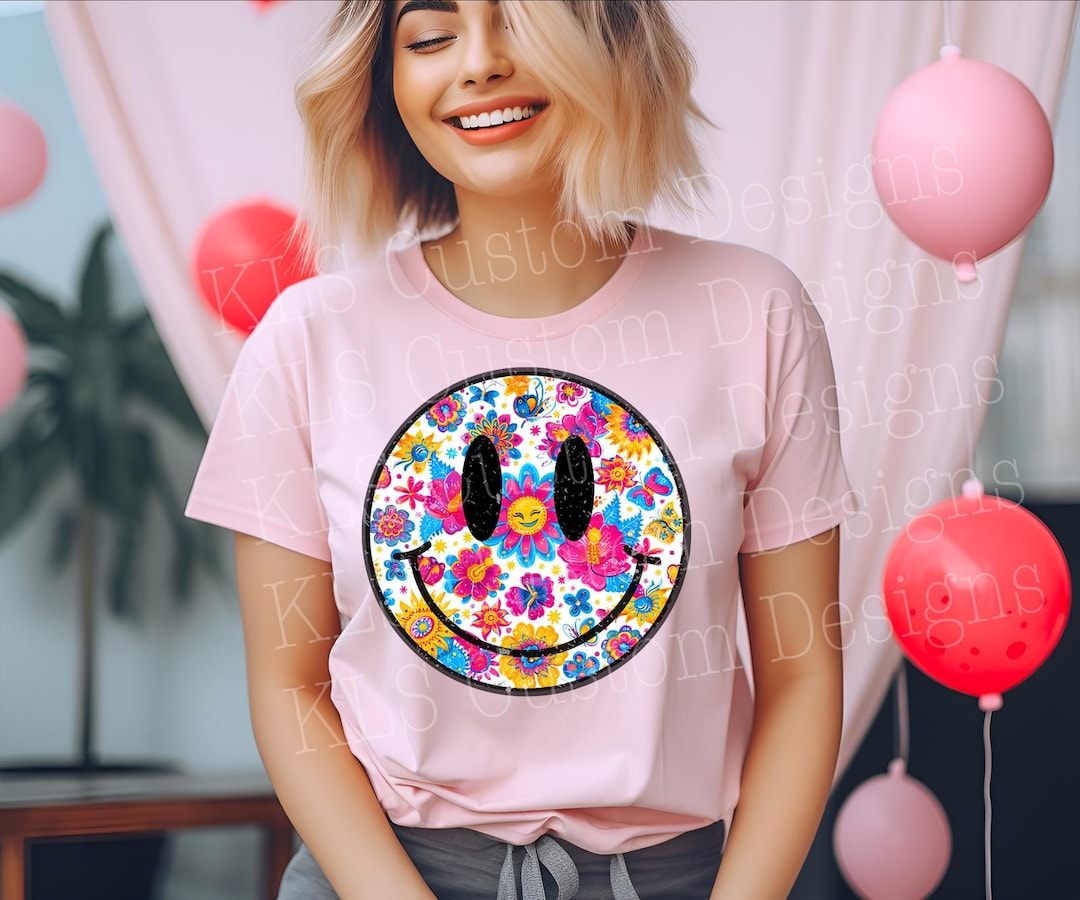 Flower Power Smiley Face Ready to Press DTF Print - Etsy