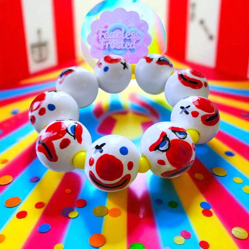Handmade Happy Sad Clown Bracelet: Rainbowcore Beaded Jewelry Stocking ...