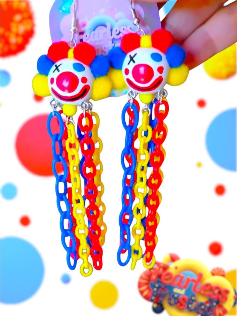Happy Clown Dangle Earrings Handmade Statment Gift Clowncore Weird ...