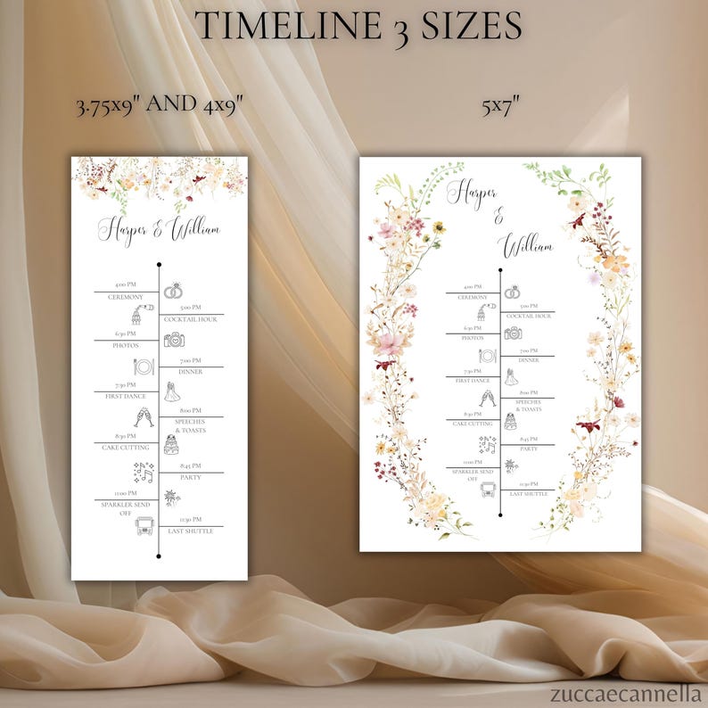 Boho Wedding Timeline Card Template | Wedding Program | Rustic ...
