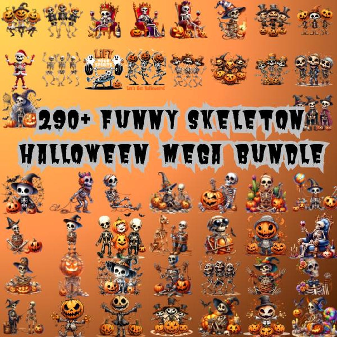 290+ Funny Skeleton Halloween PNG Clipart Mega Bundle (digital Download ...