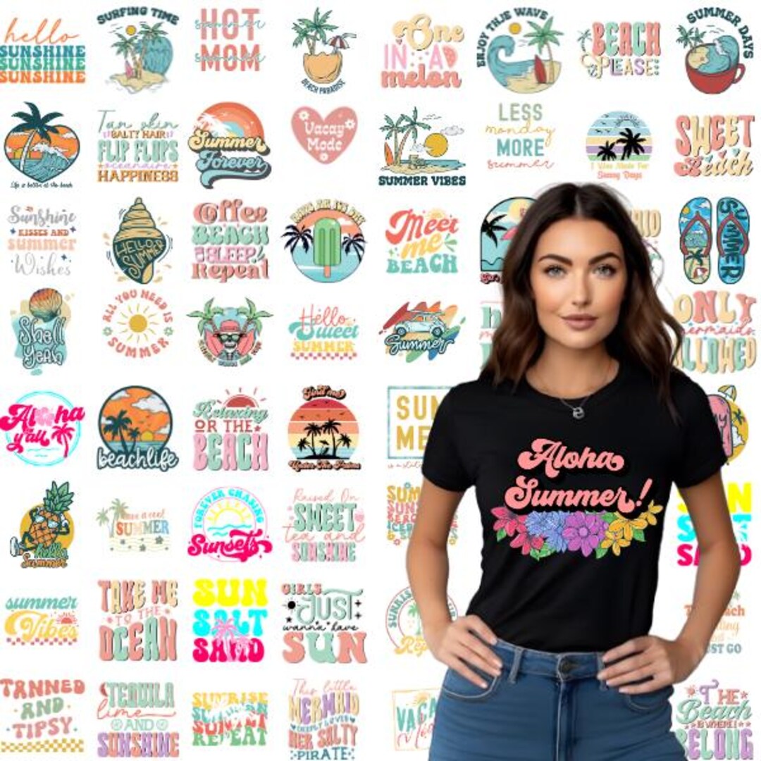 Retro Summer Vibes Clipart Bundle: Beach & Vacation Designs (digital ...