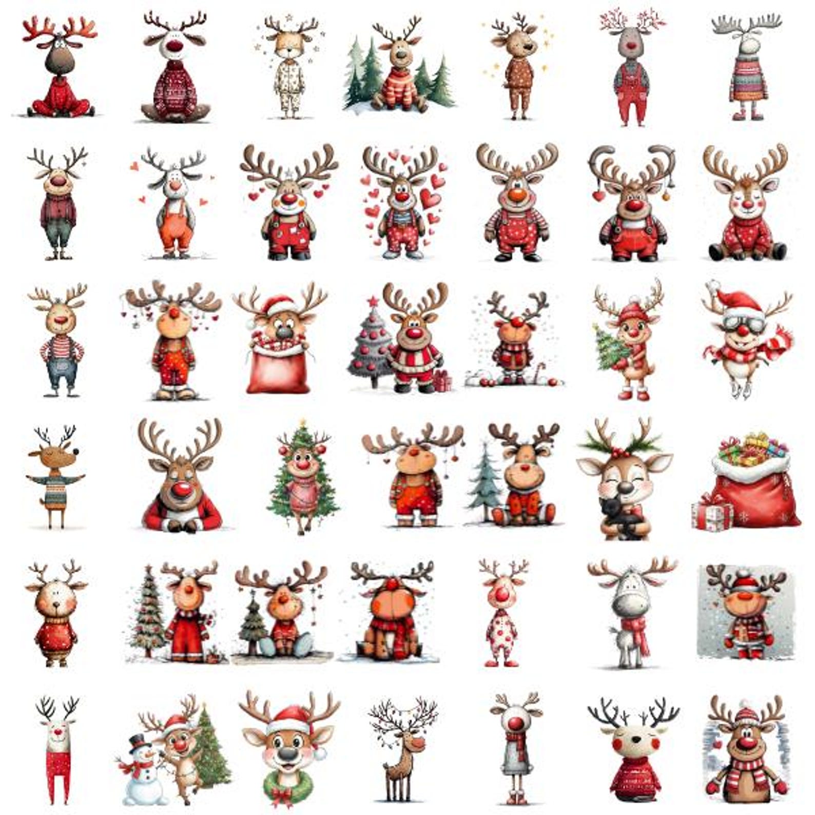 117 Quirky Christmas Reindeer Clip Art, Watercolor Clipart JPG, Junk ...