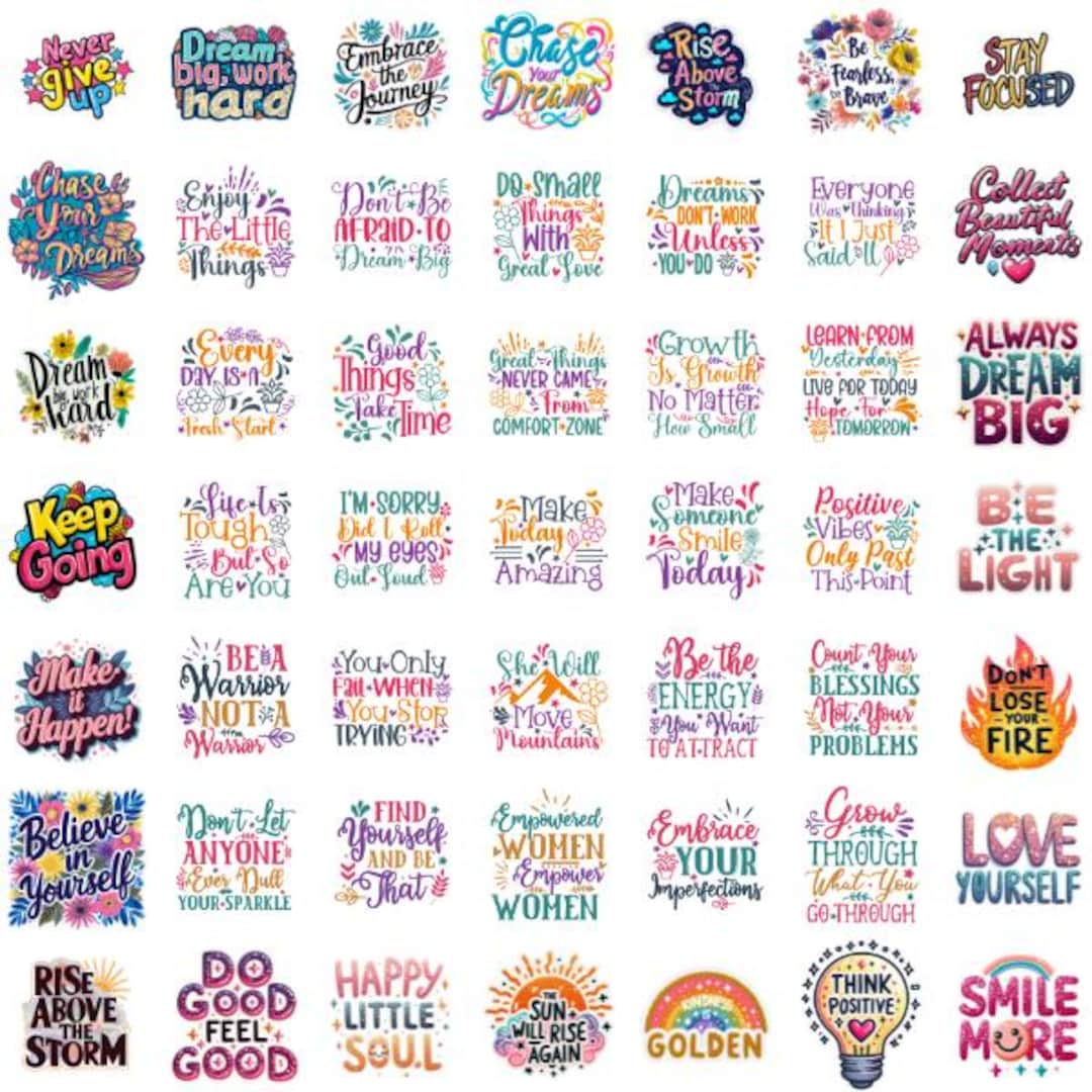 Motivational Stickers Clipart Bundle: Inspirational Quotes, Positive ...