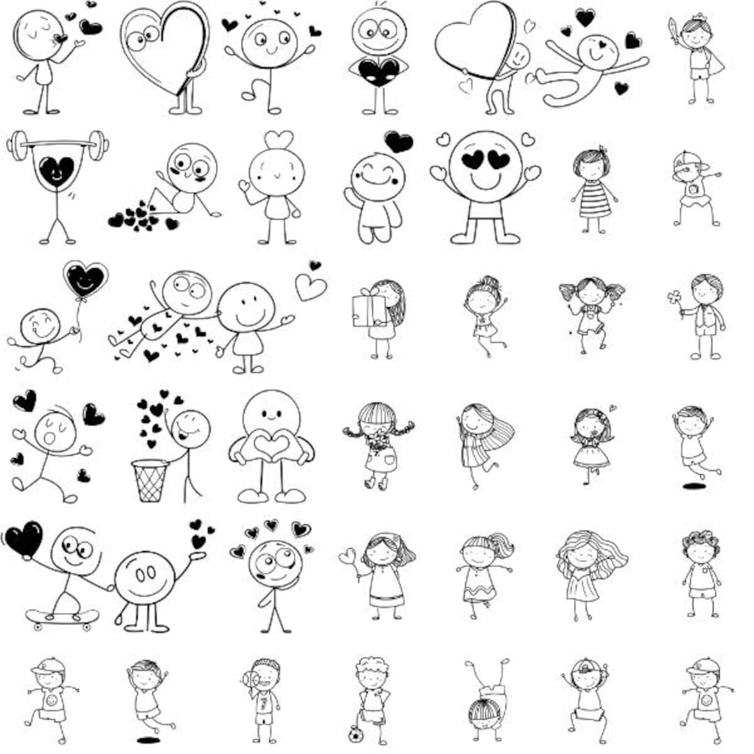Cartoon Doodle Family Clipart: PNG Stick Figure Drawings (digital ...