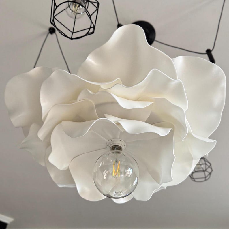 White Flower Chandelier – Handmade Statement Ceiling Light for Elegant ...