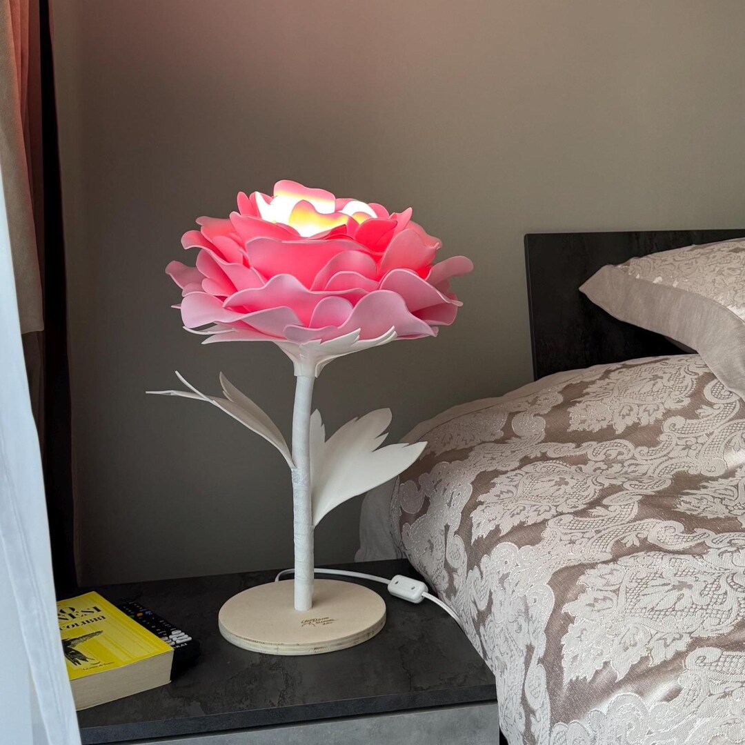Custom Peony Lamp -blush Pink Floral Bedside Light - Etsy