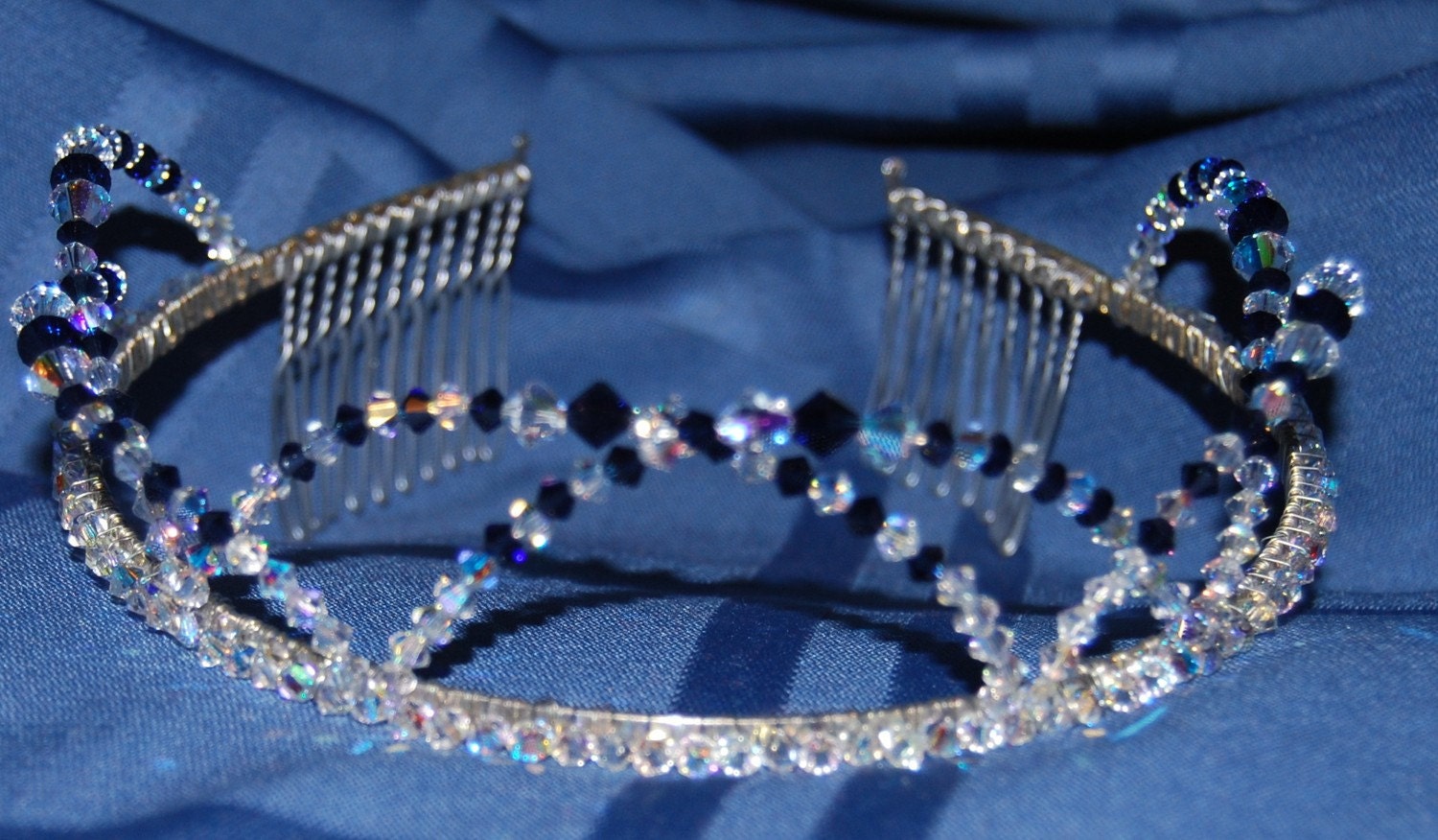 Beautiful Dark Blue and Clear Silver Tiara - Bridal - Formal ...