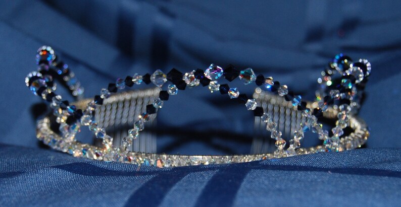 Beautiful Dark Blue and Clear Silver Tiara Bridal Formal - Etsy