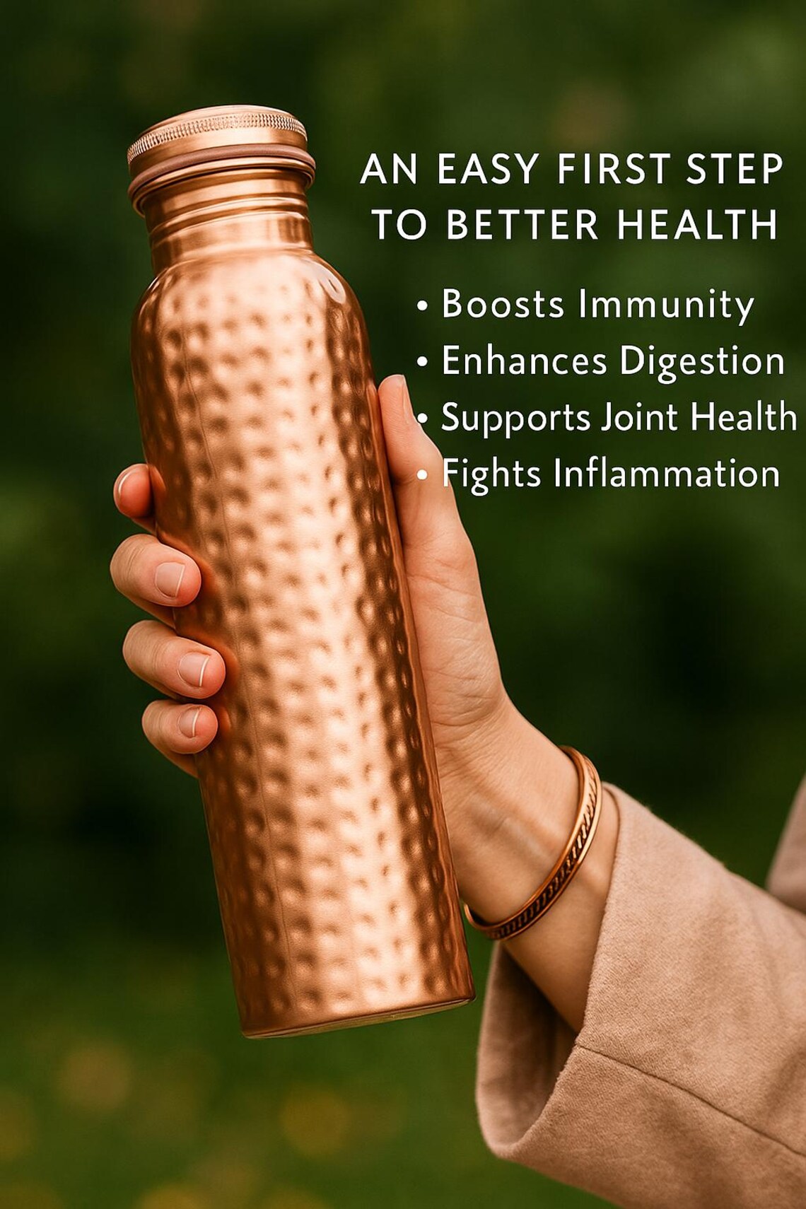 Hammered Pure Copper Water Bottle With Cleaning Brush | Handmade Copper ...
