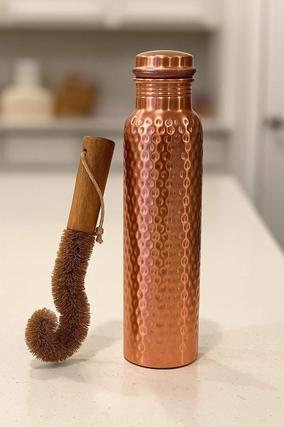 Hammered Pure Copper Water Bottle With Cleaning Brush | Handmade Copper ...