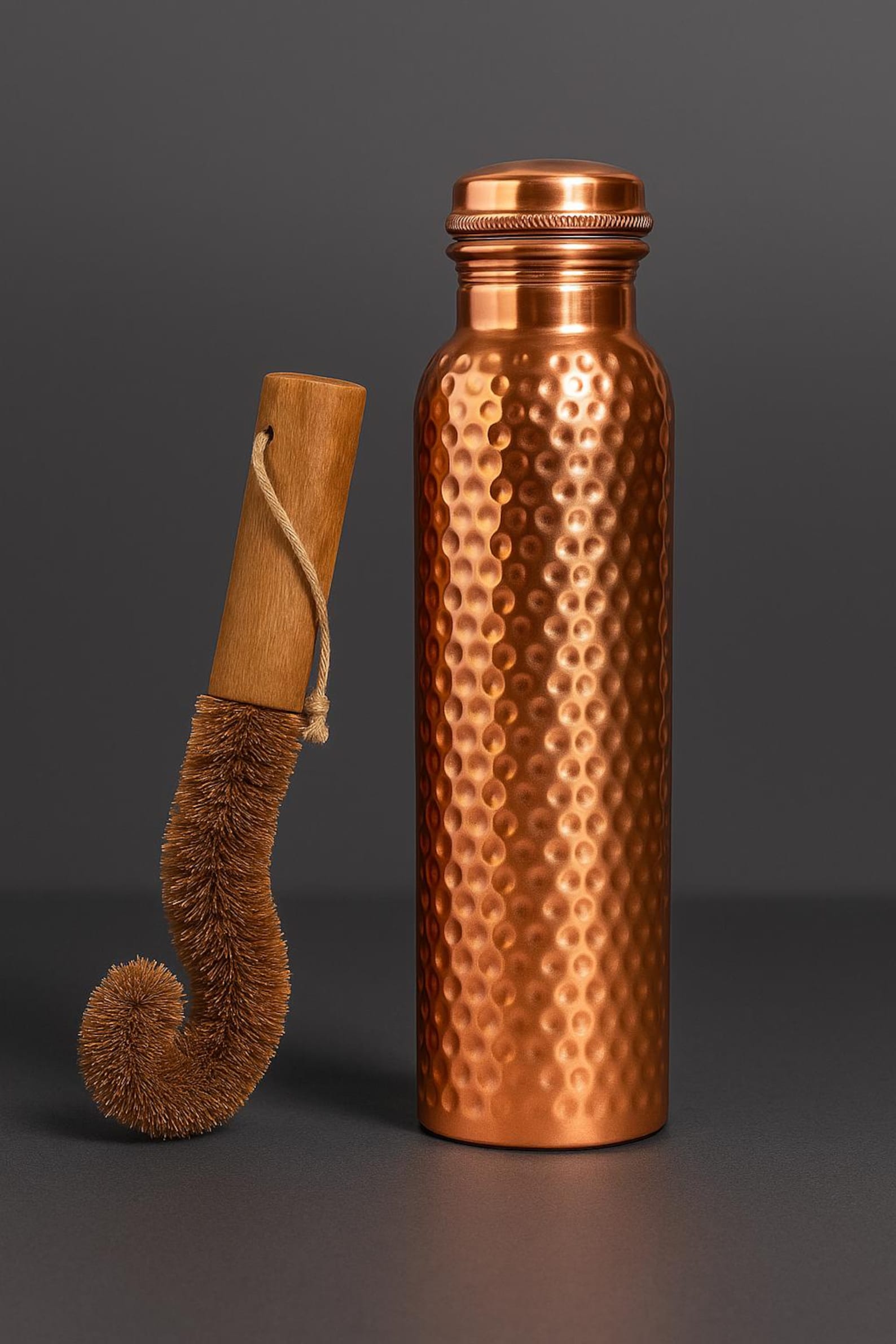 Hammered Pure Copper Water Bottle With Cleaning Brush | Handmade Copper ...