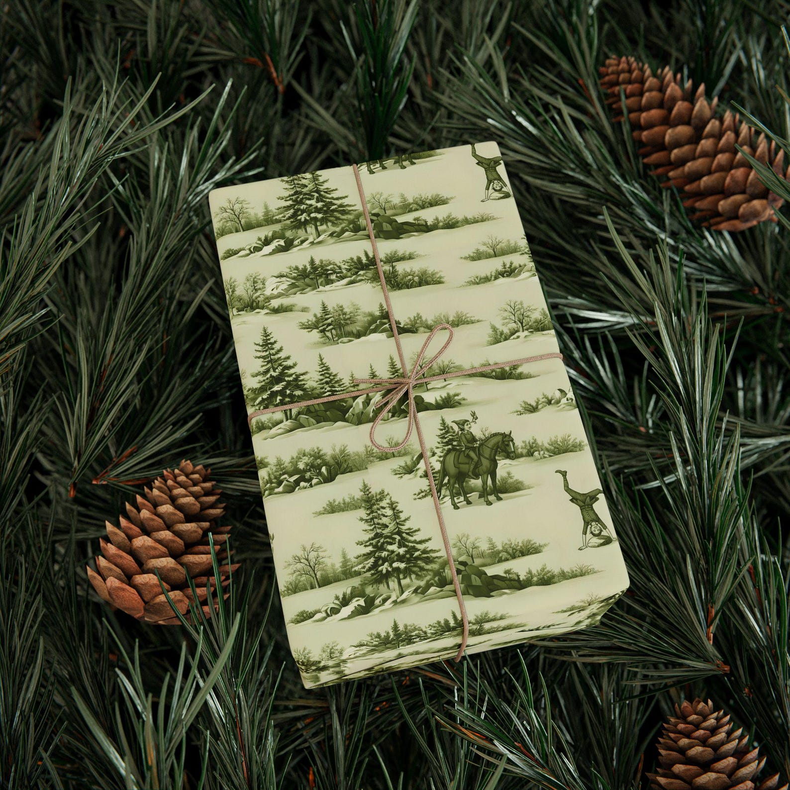 Playful Elves, Vintage Winter Forest Wrapping Paper, Christmas Elves ...