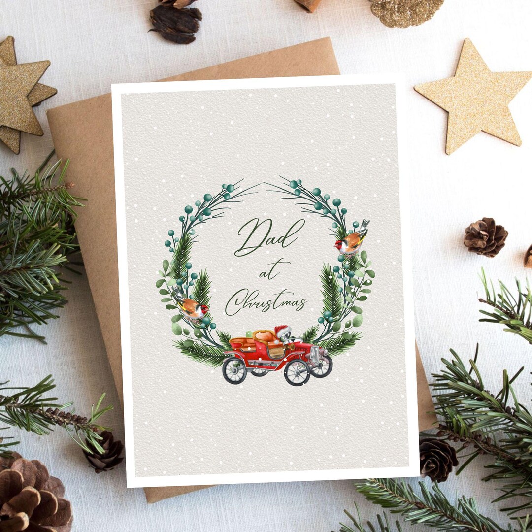 Vintage Car Christmas Card for Dad: Festive Holiday Greeting With Kraft ...