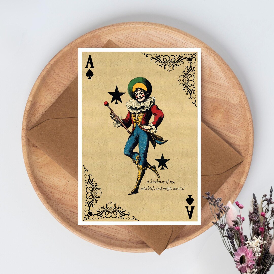Vintage Jester Birthday Card – Ace of Spades Playing Card Design - Etsy UK