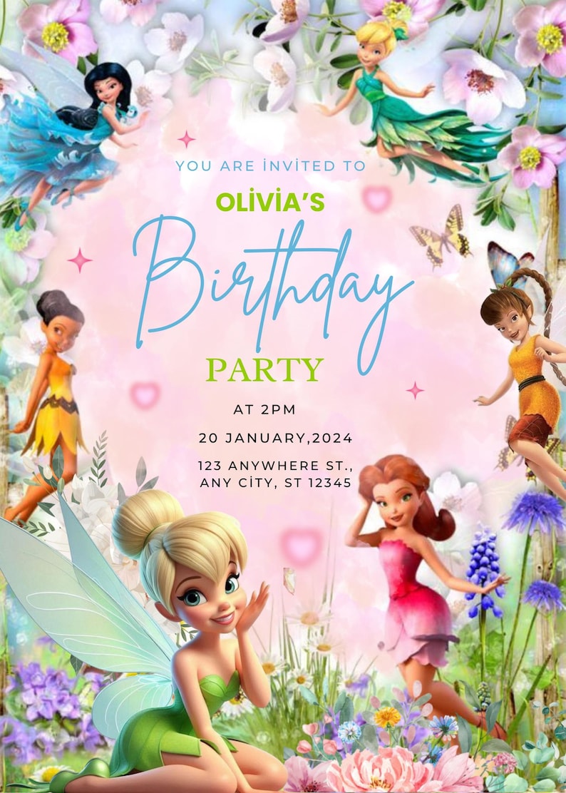 Editable Tinkerbell Birthday Invitation, Fairy Party Invite (digital ...