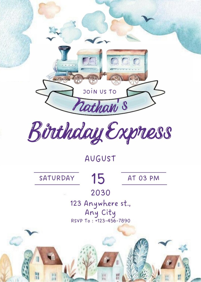 Editable Train Birthday Party Invitation | Editable Template ...