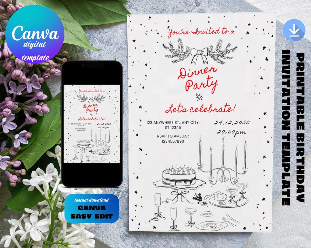 Editable Dinner Party Invitation |party Invitation Template | Party ...