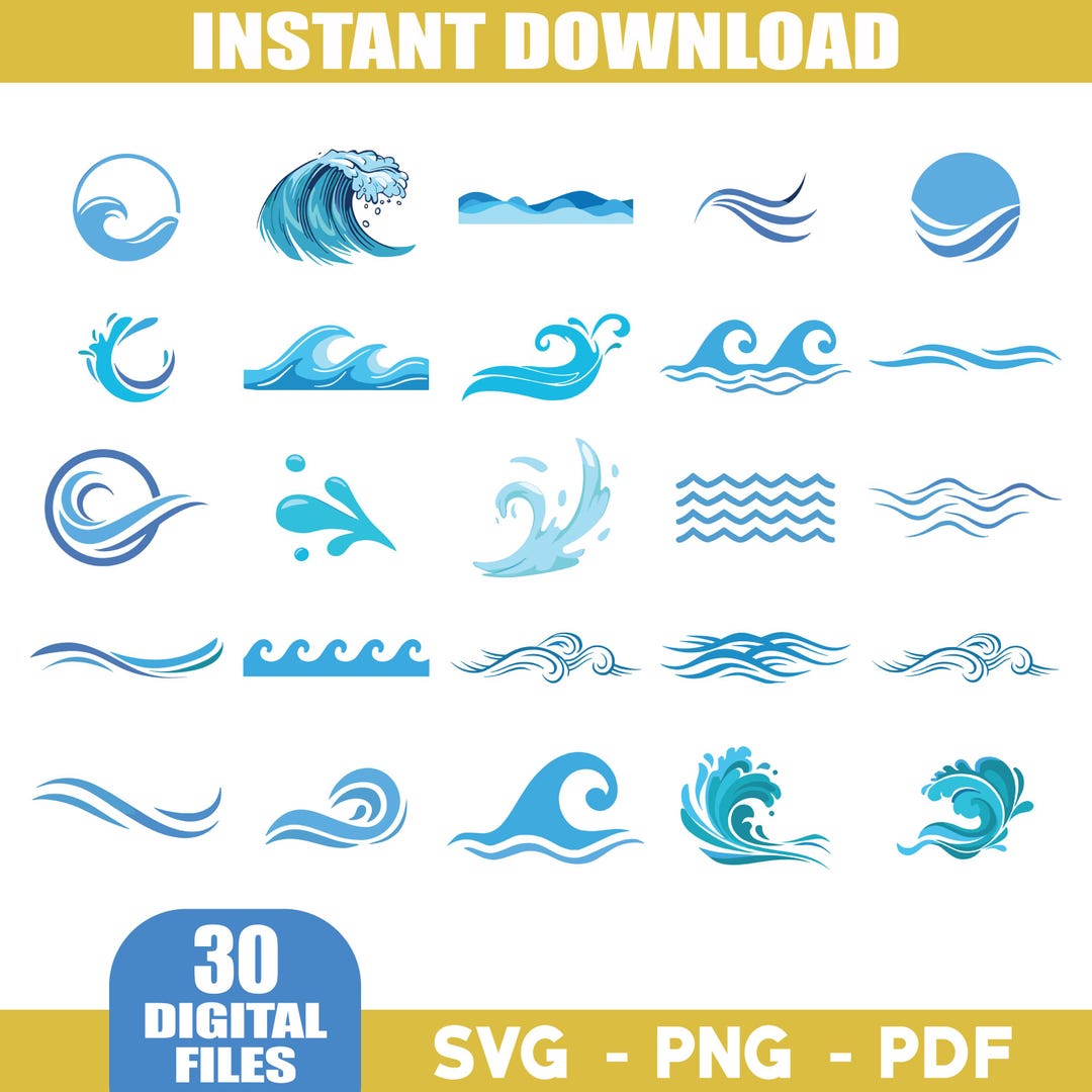 Wave Svg Bundle, Water Waves Svg, Ocean Waves Svg, Drop Svg, Tidal ...
