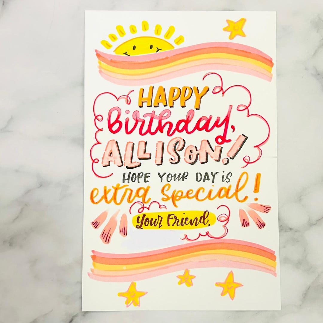 Handwritten Birthday Card Personalized in Your Chosen Style and Color ...