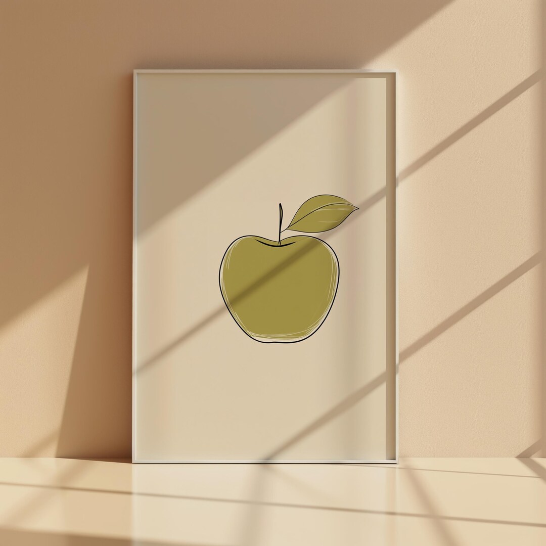 Green Apple Line Art - Minimalist Printable Wall Art for Home, Kitchen ...