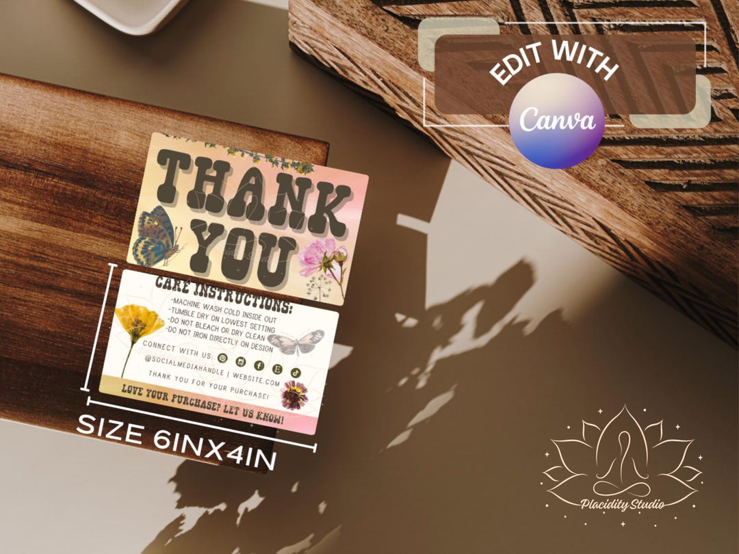 Printable Thank You Card With Care Instructions | Minimalist Small ...