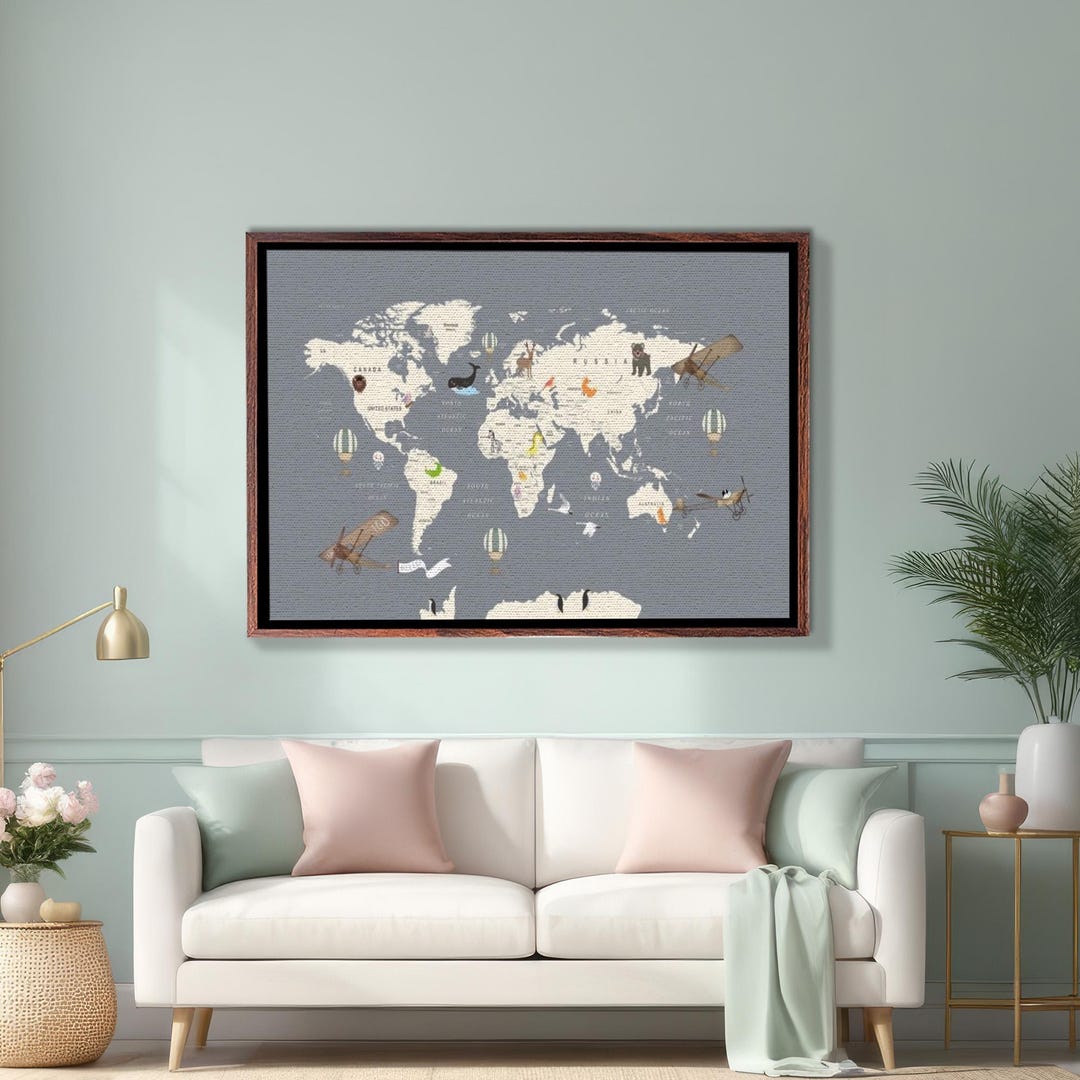 Decorative World Map Canvas Wall Art for Children's Room, Classic ...