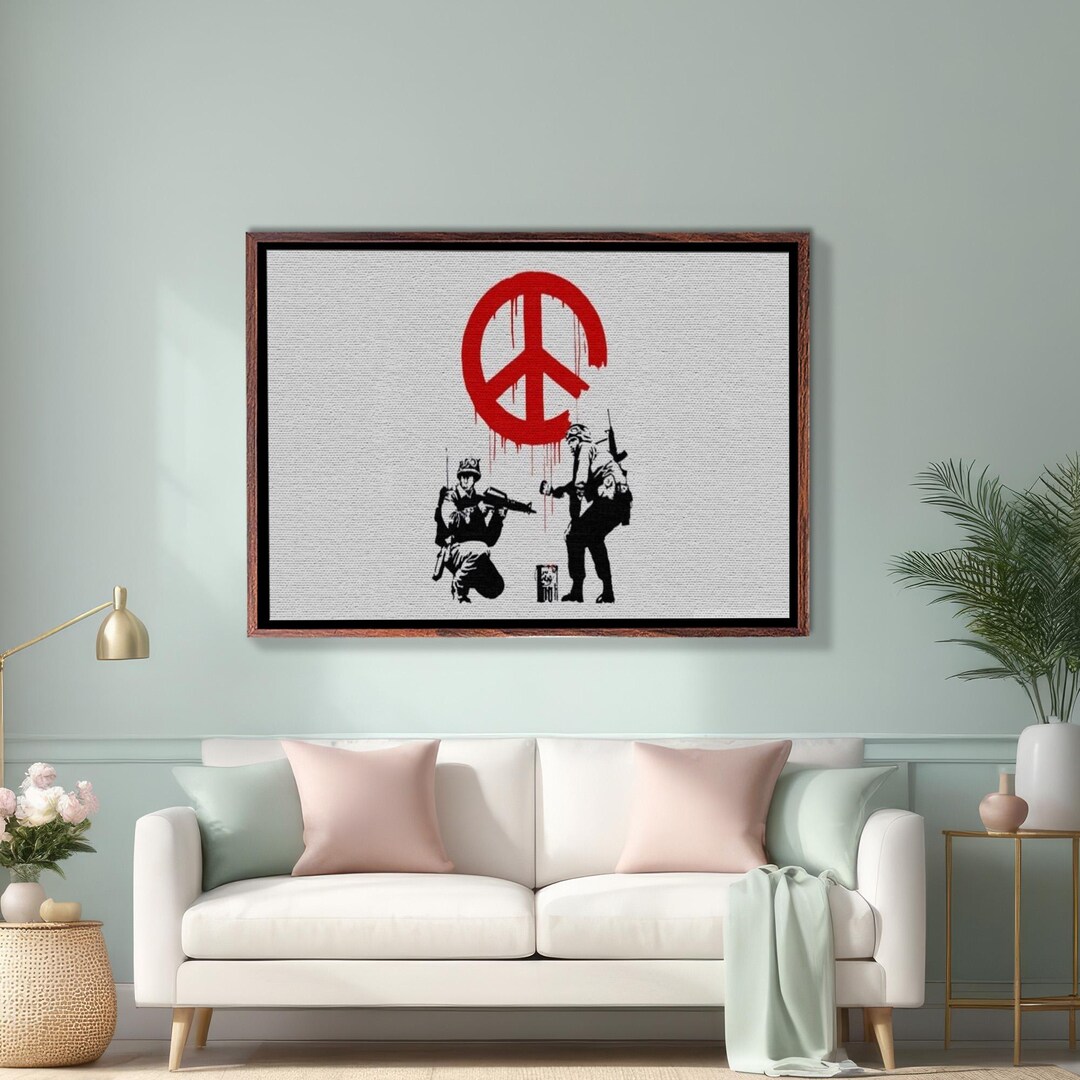 Banksy, Soldiers Making Peace Sign Canvas Painting, Large Wall Art ...