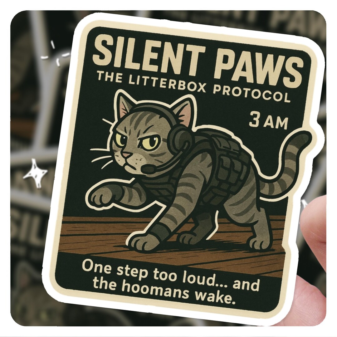 Silent Paws Cat Sticker – Stealth Cat Vinyl Decal, Funny Tactical Cat ...