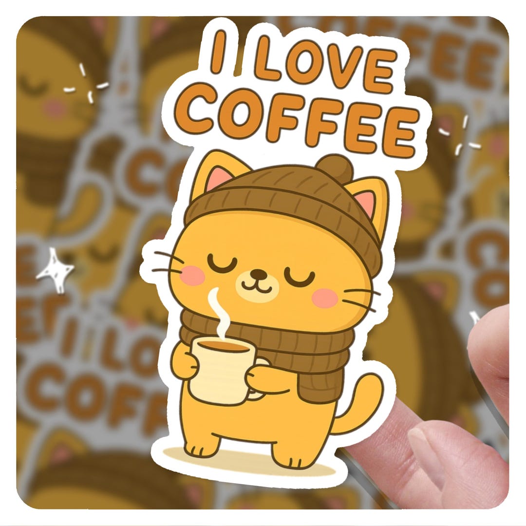 Cozy Coffee Cat Sticker – Kawaii Cat With Beanie & Mug – Cute Fall ...